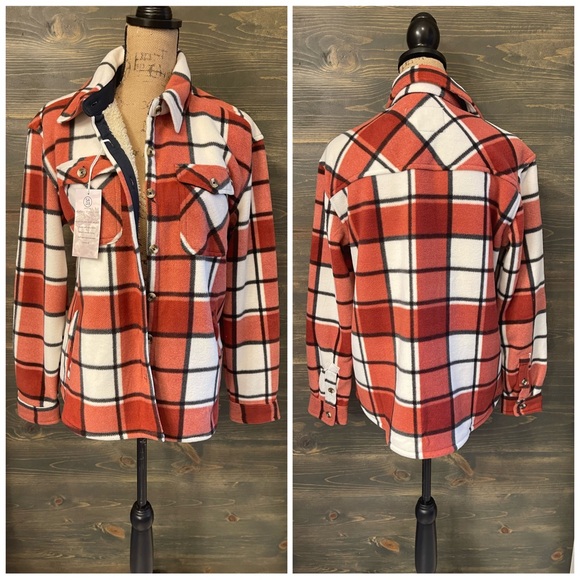 Sage | Jackets & Coats | Sage Plush Shirt Shacket Womens Red Plaid ...